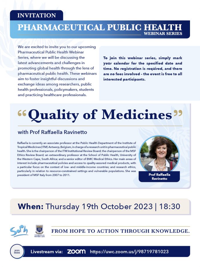 Invitation: Pharmaceutical Public Health Webinar Series - University of ...